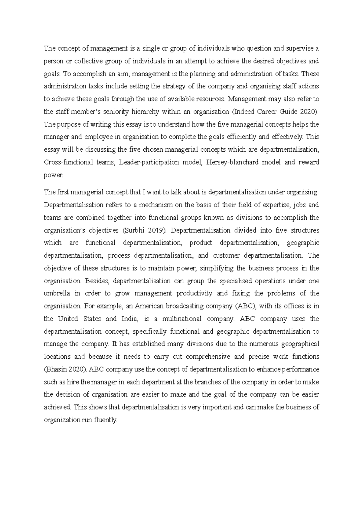 Management individual report - The concept of management is a single or ...