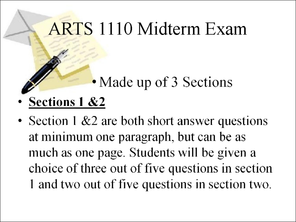 ARTS 1110 Midterm Exam Format Summer 2014 - ARTS Midterm Exam ARTS ...