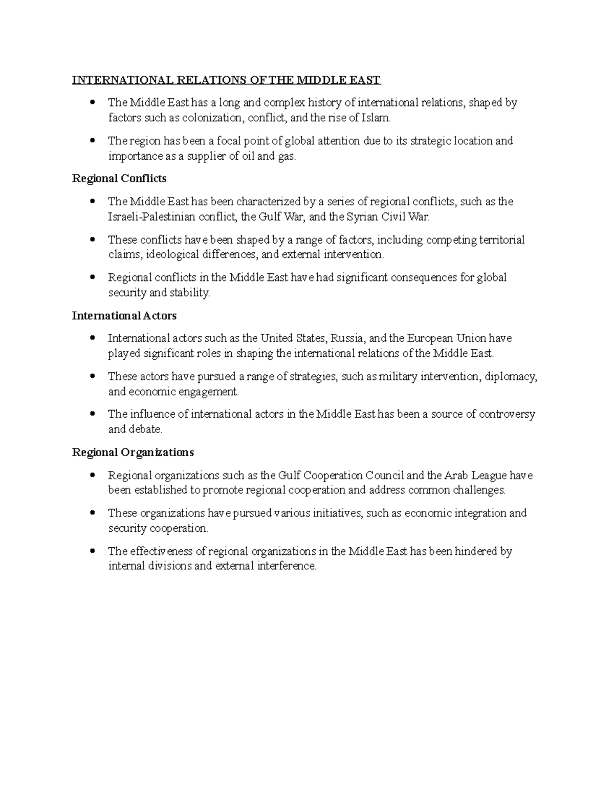 International Relations OF THE Middle EAST Notes 1 - INTERNATIONAL ...