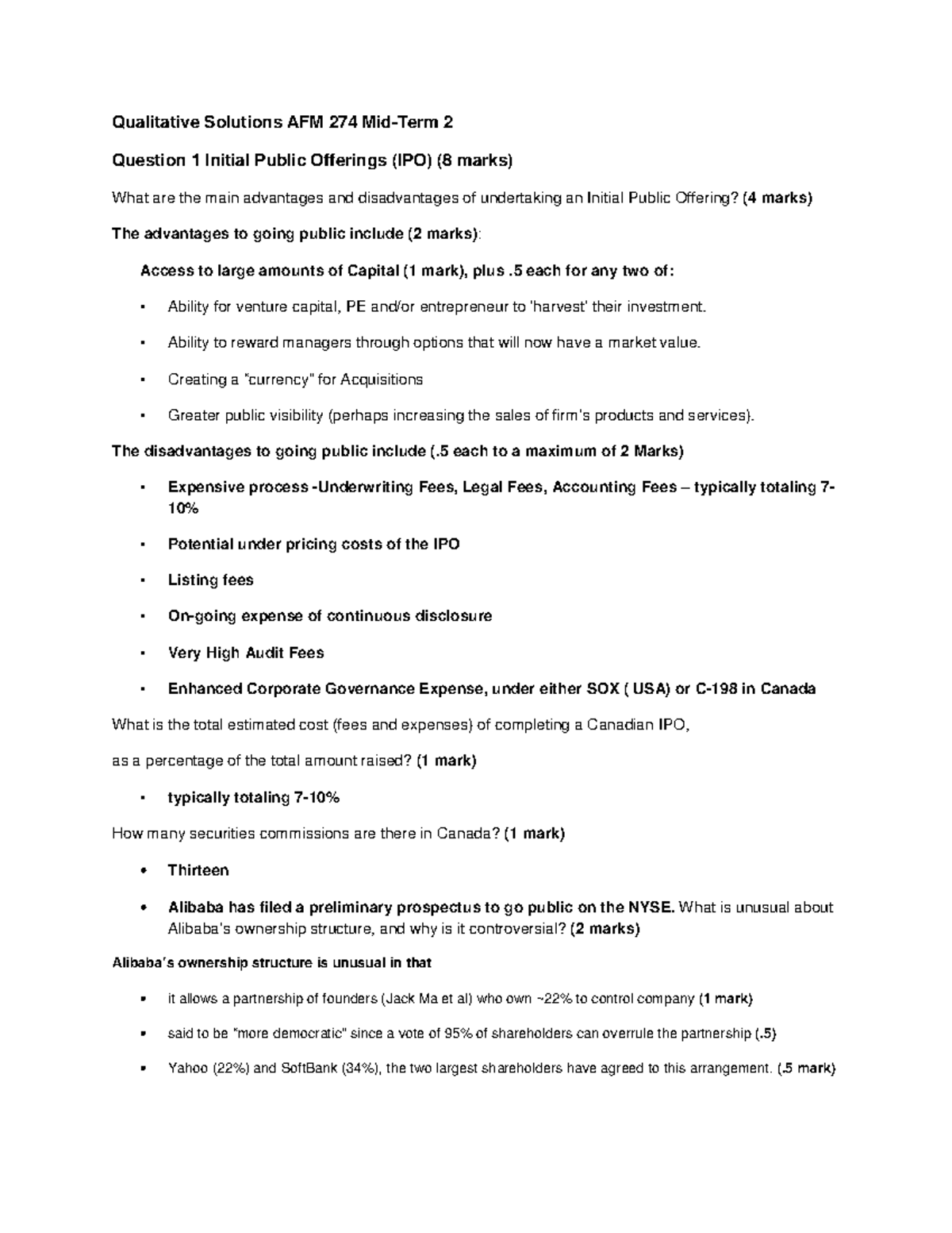 Exam 2014, questions and answers - Midterm 2 - Qualitative Solutions AFM 274 2 Question 1 ...
