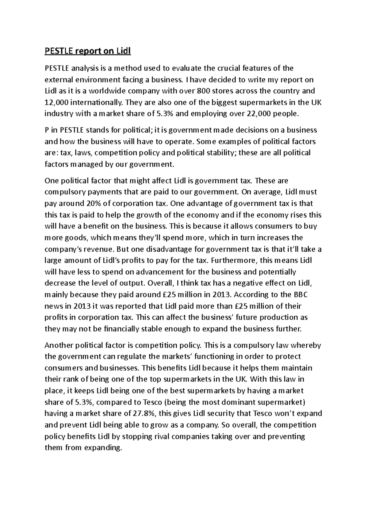 Lidl homework updated 2 - PESTLE report on Lidl PESTLE analysis is a ...