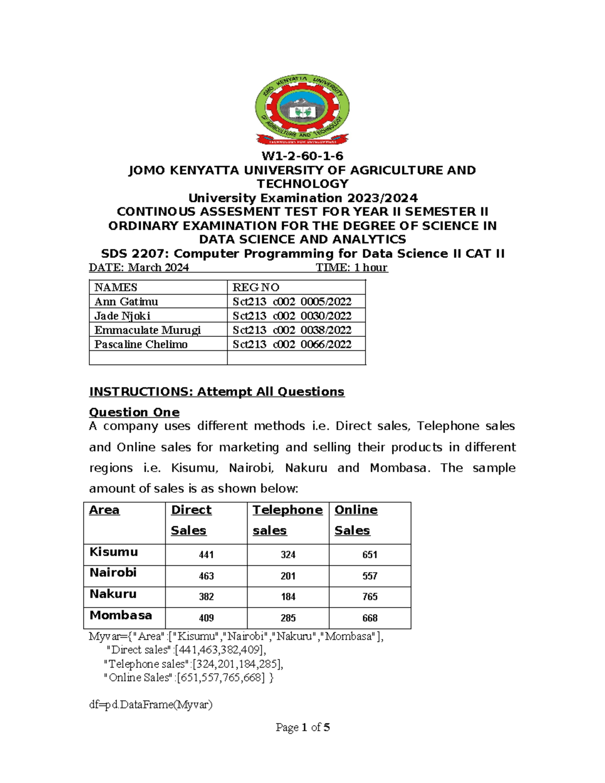 SDS 2207 Computer Programming FOR DATA Science II reviewed - W1-2-60-1- JOMO KENYATTA UNIVERSITY ...