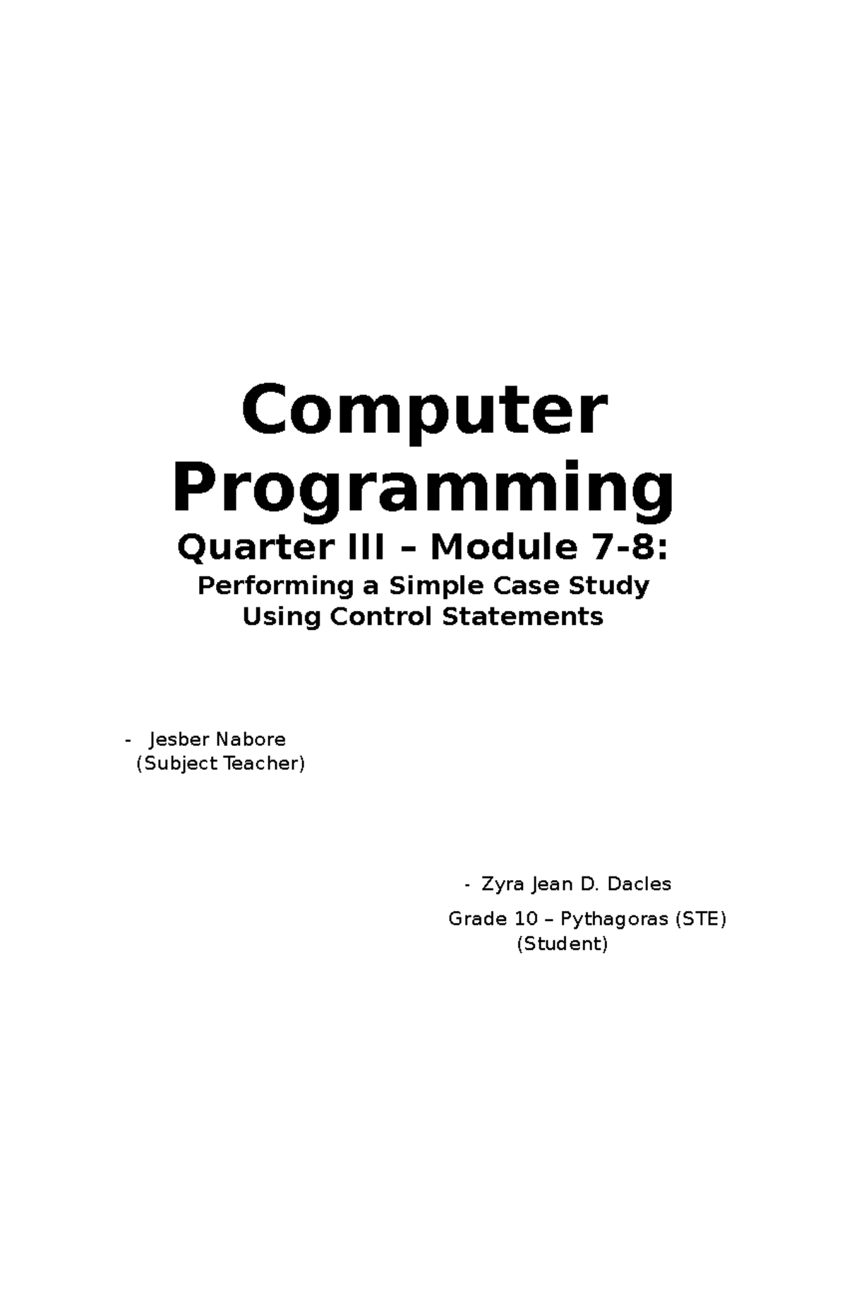 Computer Programming Mod7 8 Dacles Zyra Jean D - Computer Programming ...