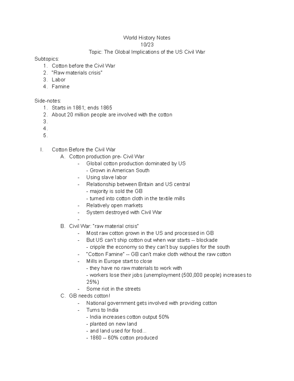 World History Notes (10 23) - World History Notes 10/ Topic: The Global ...