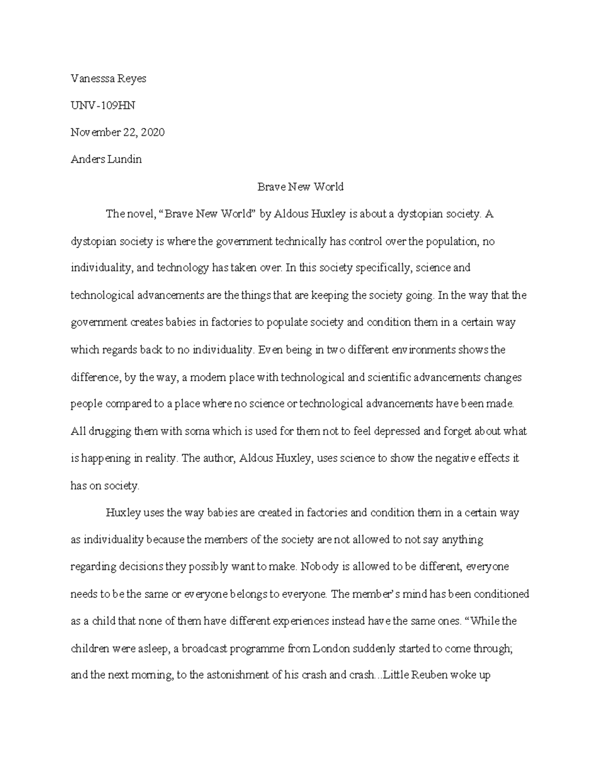 Brave New World Assignment - Reyes November 22, 2020 Anders Lundin ...