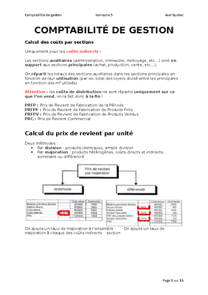 Résumé - Comptabilité de gestion - COMPTABILITÉ DE GESTION Comptabilité ...