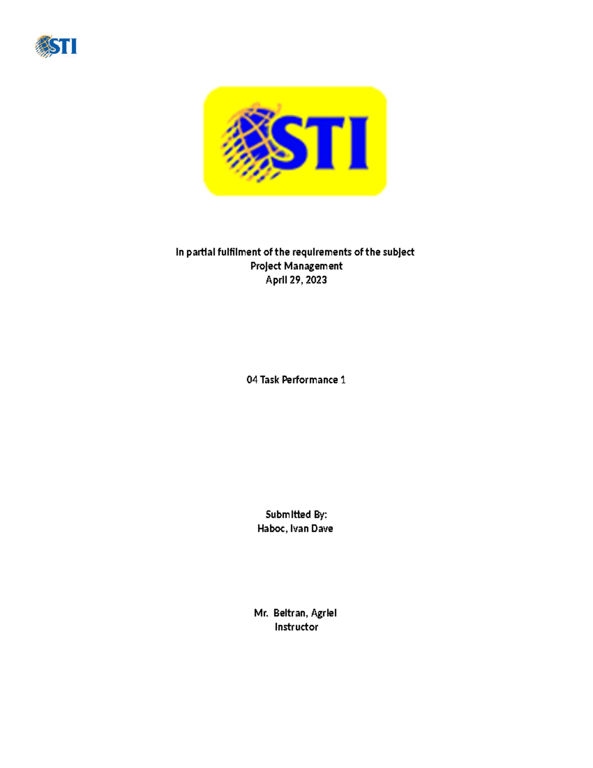 04 Task Performance 1 - In partial fulfilment of the requirements of ...