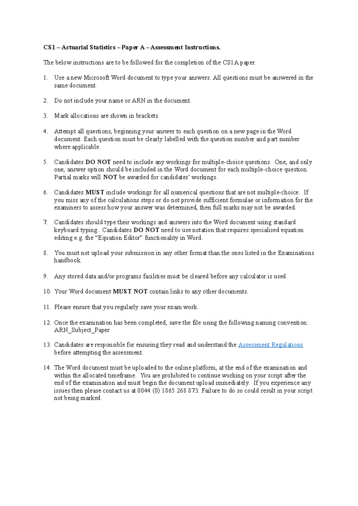 CS1 Exam instructions for A paper - CS1 – Actuarial Statistics – Paper A – Assessment ...