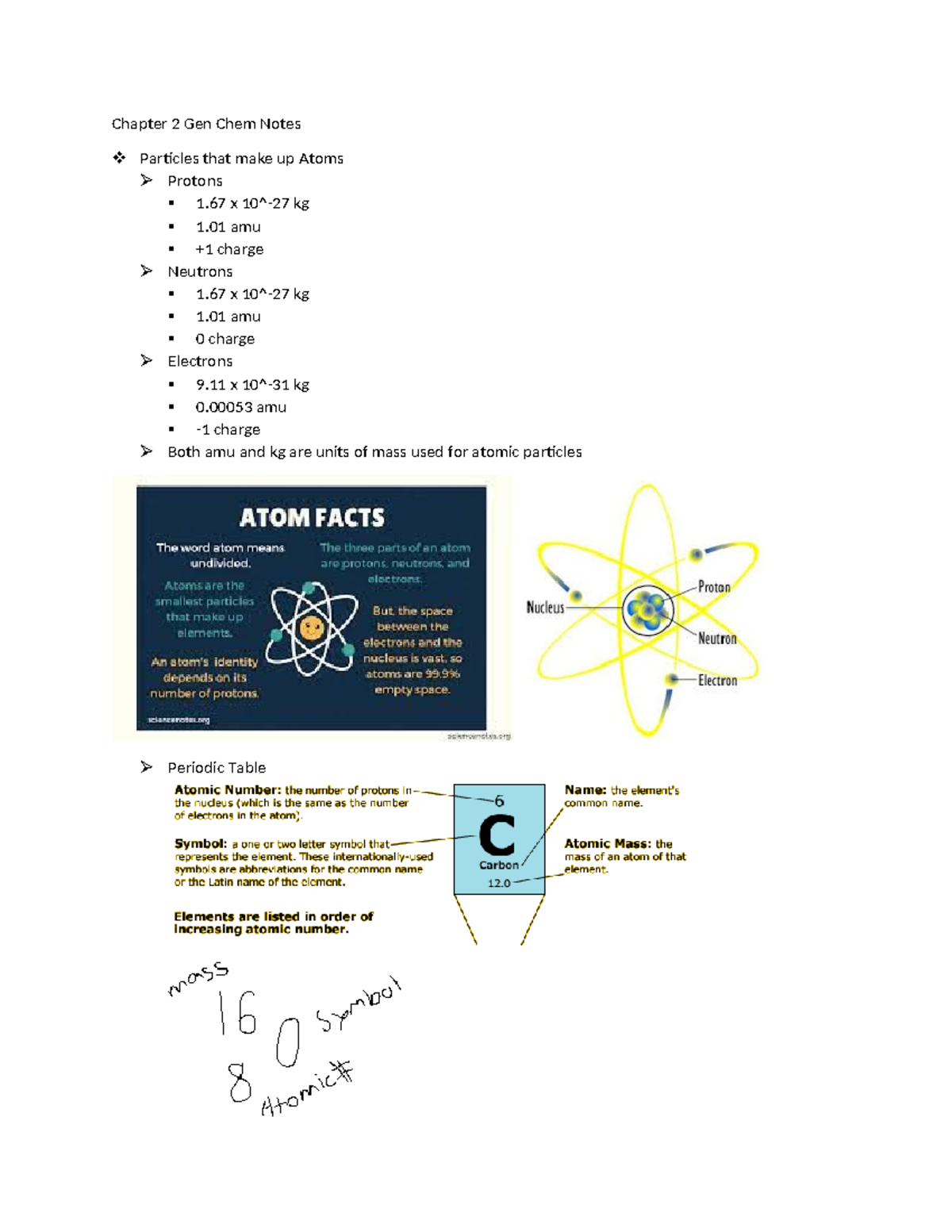 Chapter 2 Gen Chem Notes - Chapter 2 Gen Chem Notes Particles that make ...