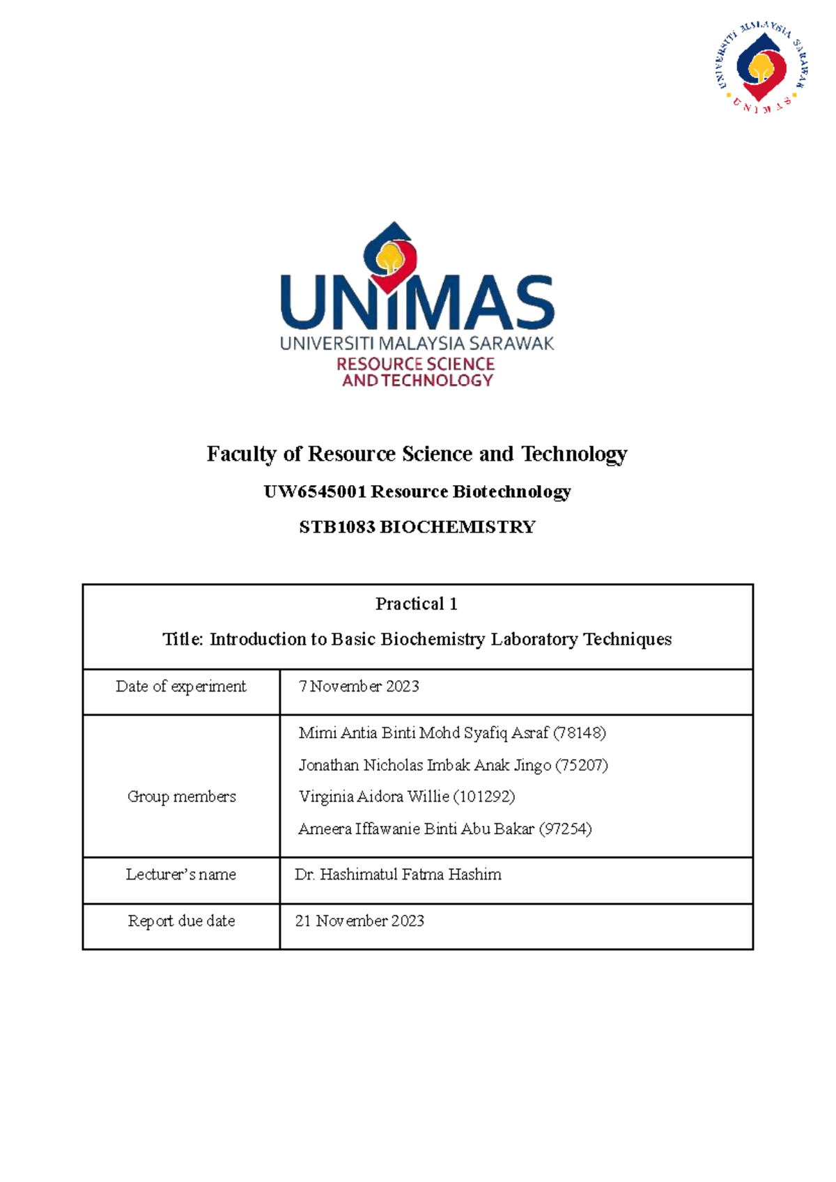 Practical 1 Introduction TO Basic Biochemistry Laboratory Techniques - Faculty of Resource ...