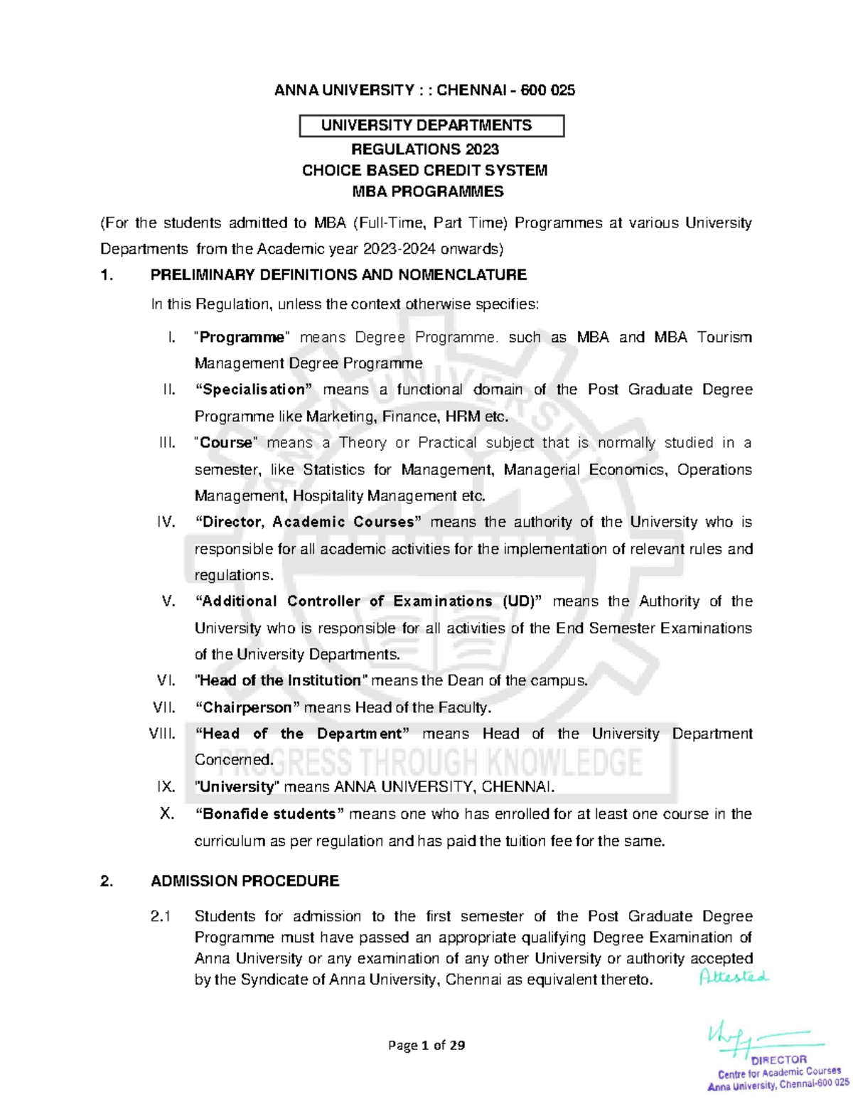 MBA Regulations 2023 - ANNA UNIVERSITY : : CHENNAI - 600 025 UNIVERSITY ...