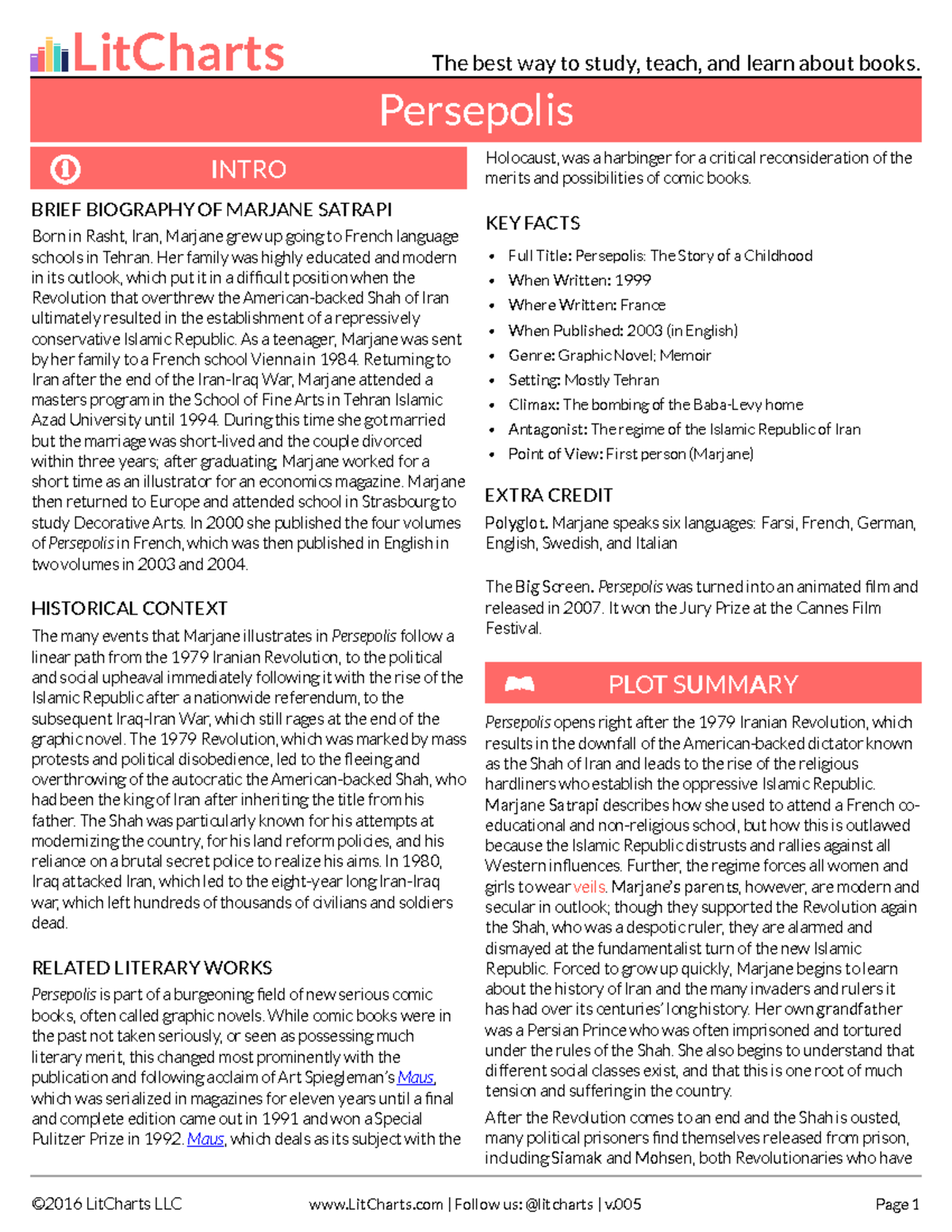 Persepolis-Lit Chart - Persepolis BRIEF BIOGRAPHY OF MARJANE SATRAPI ...
