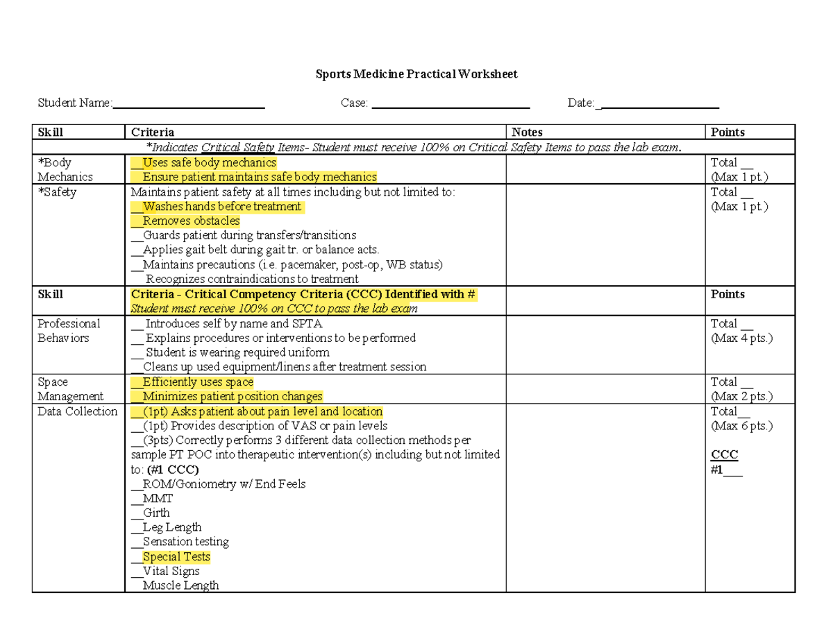 Practical+Worksheet - Practice for Muscles - Sports Medicine Practical ...