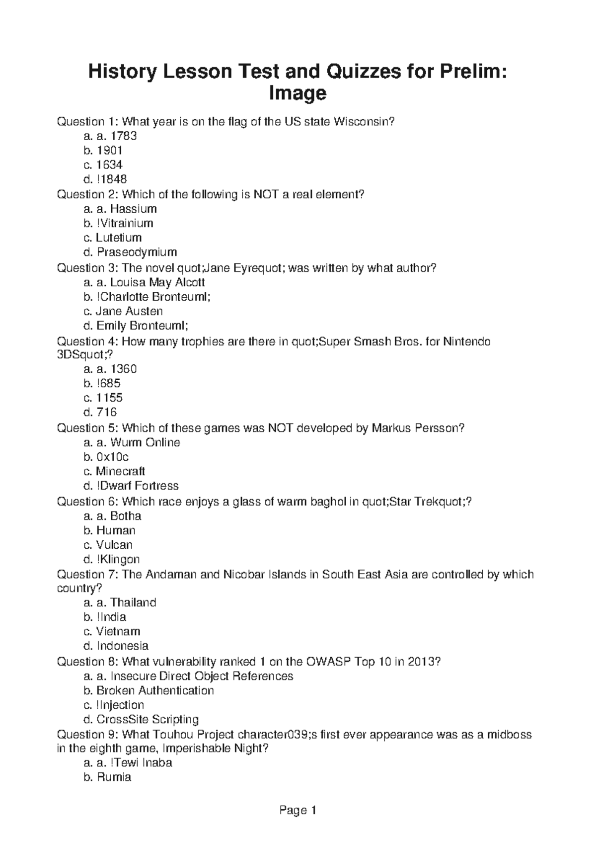 History Lesson Test and Quizzes for Prelim Module 9 - History Lesson ...