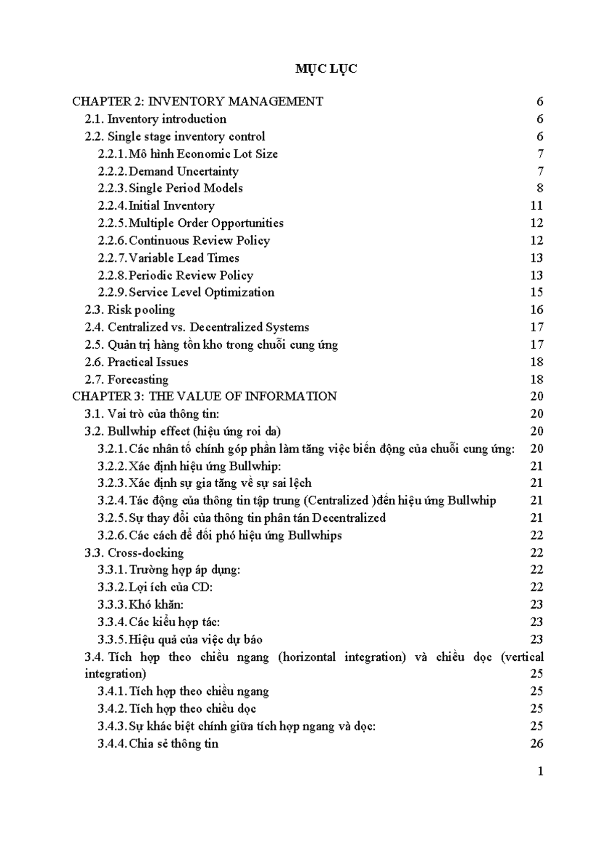 SCM Tài liệu tham khảo thi cuối kỳ - MỤC LỤC CHAPTER 2: INVENTORY MANAGEMENT Inventory ...