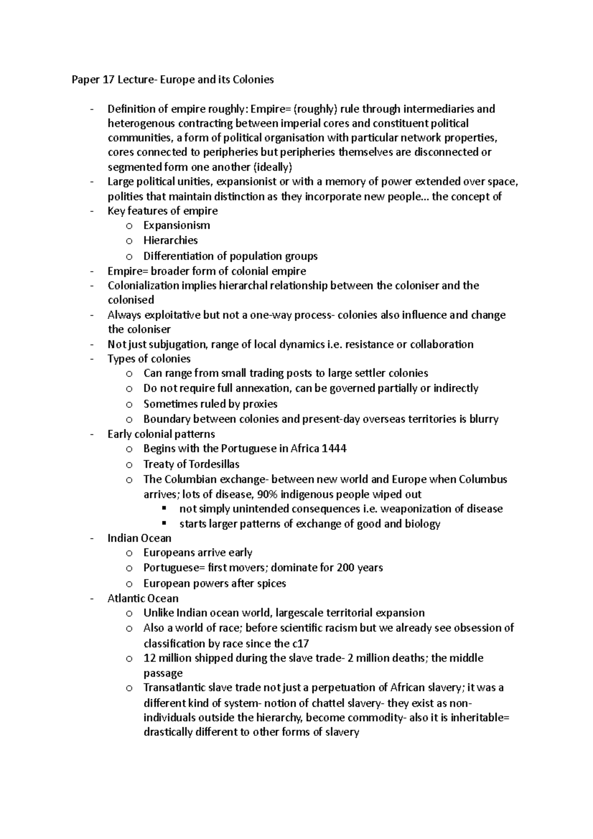 Paper 17 Lecture- europe and its colonies - Paper 17 Lecture- Europe ...