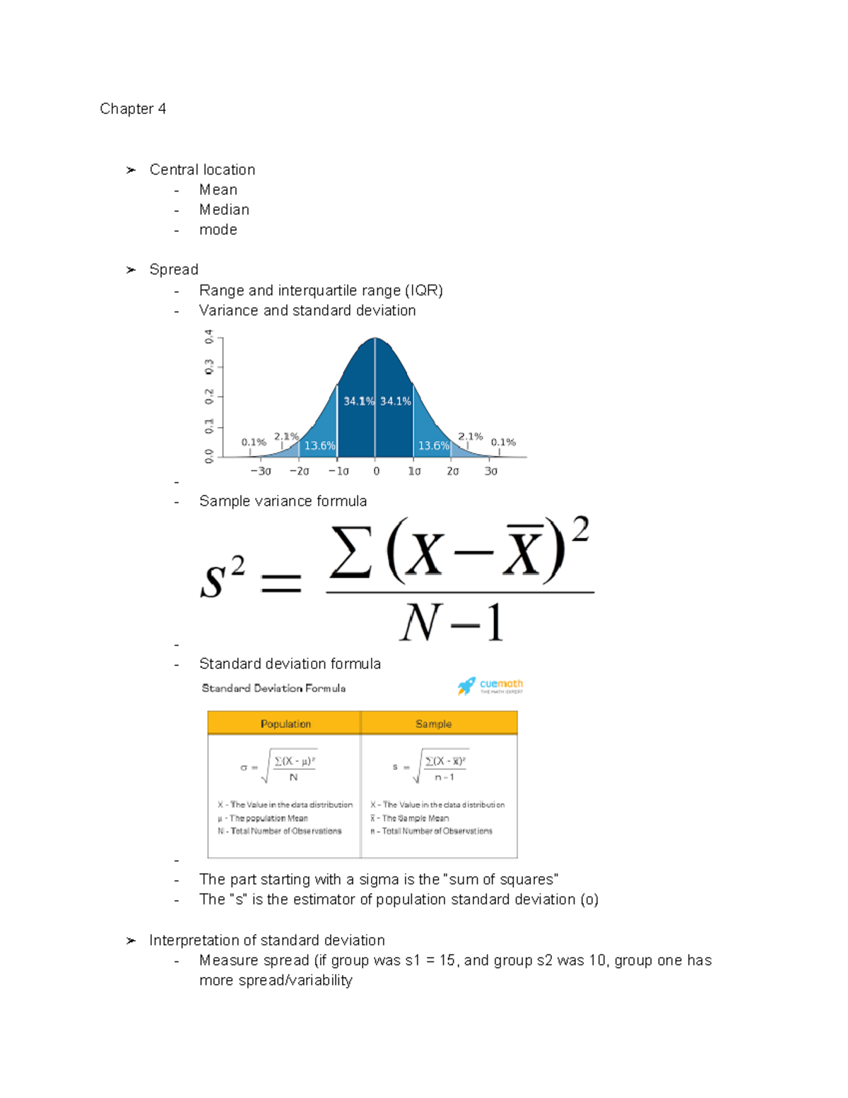 Biostats chapter 4 - notes - Chapter 4 Central location - Mean - Median ...