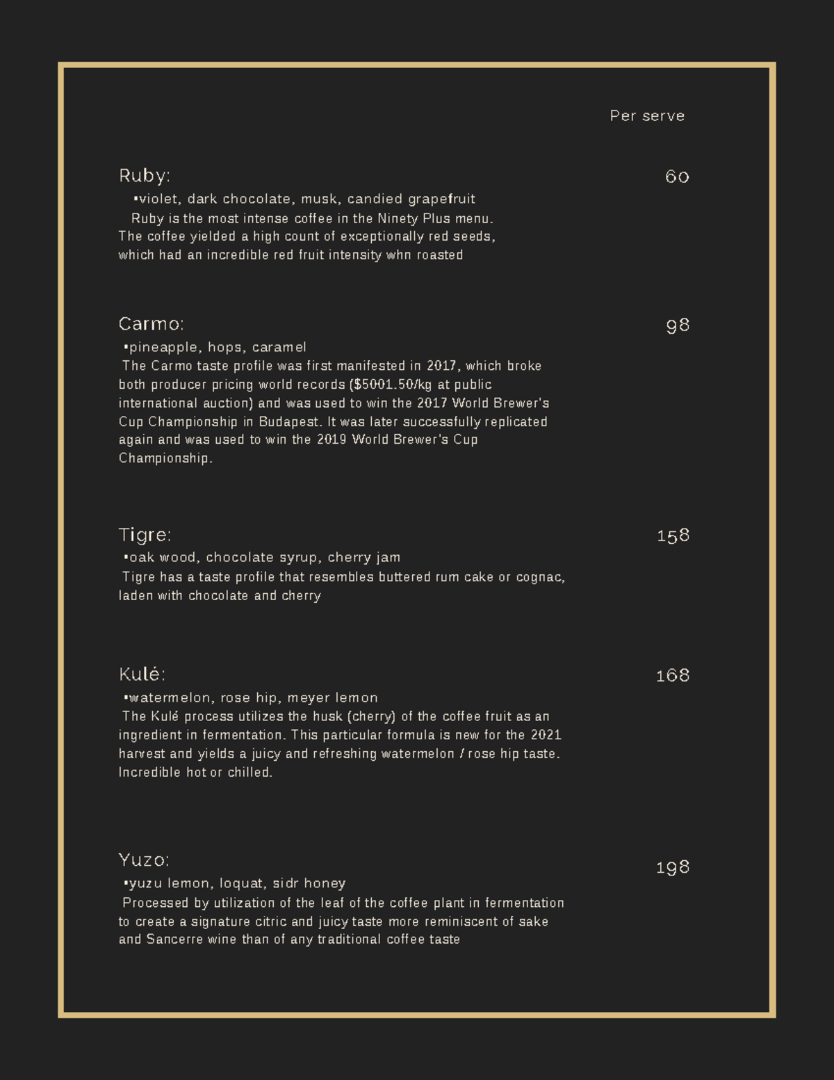 Black and Gold Elegant Cocktail Menu - Ruby: •violet, dark chocolate ...