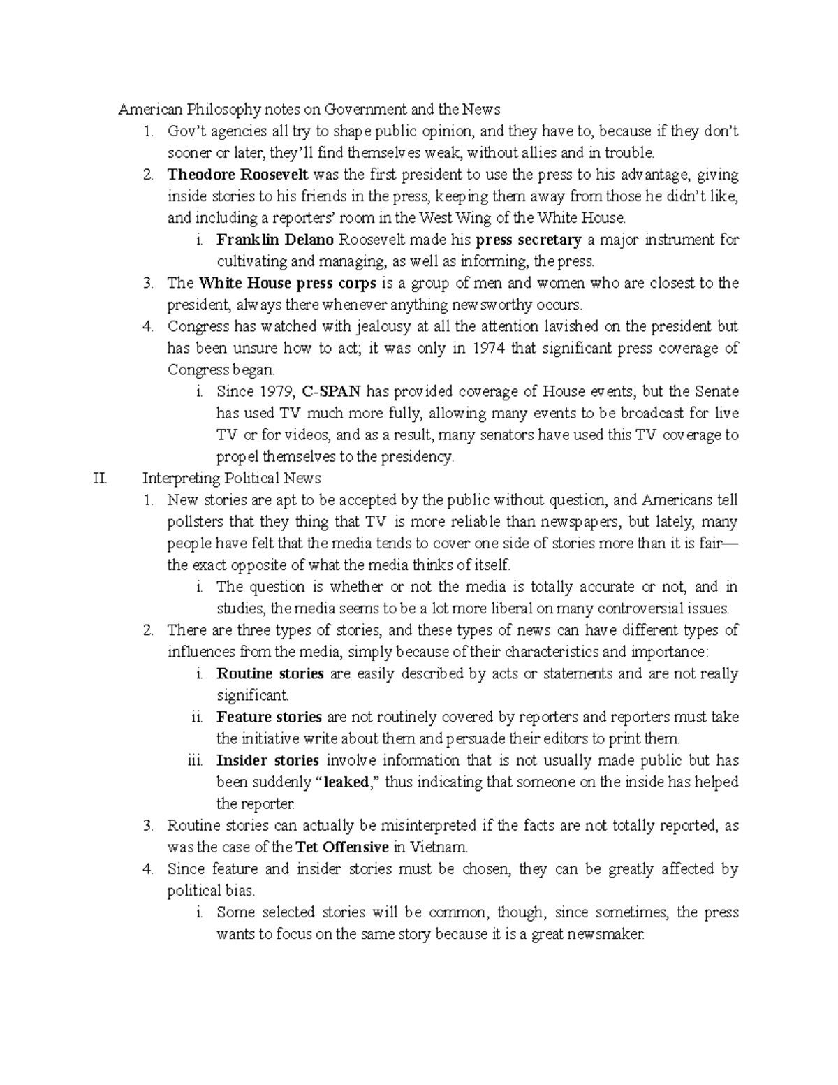 American Philosophy notes on Government and the News - Gov’t agencies ...
