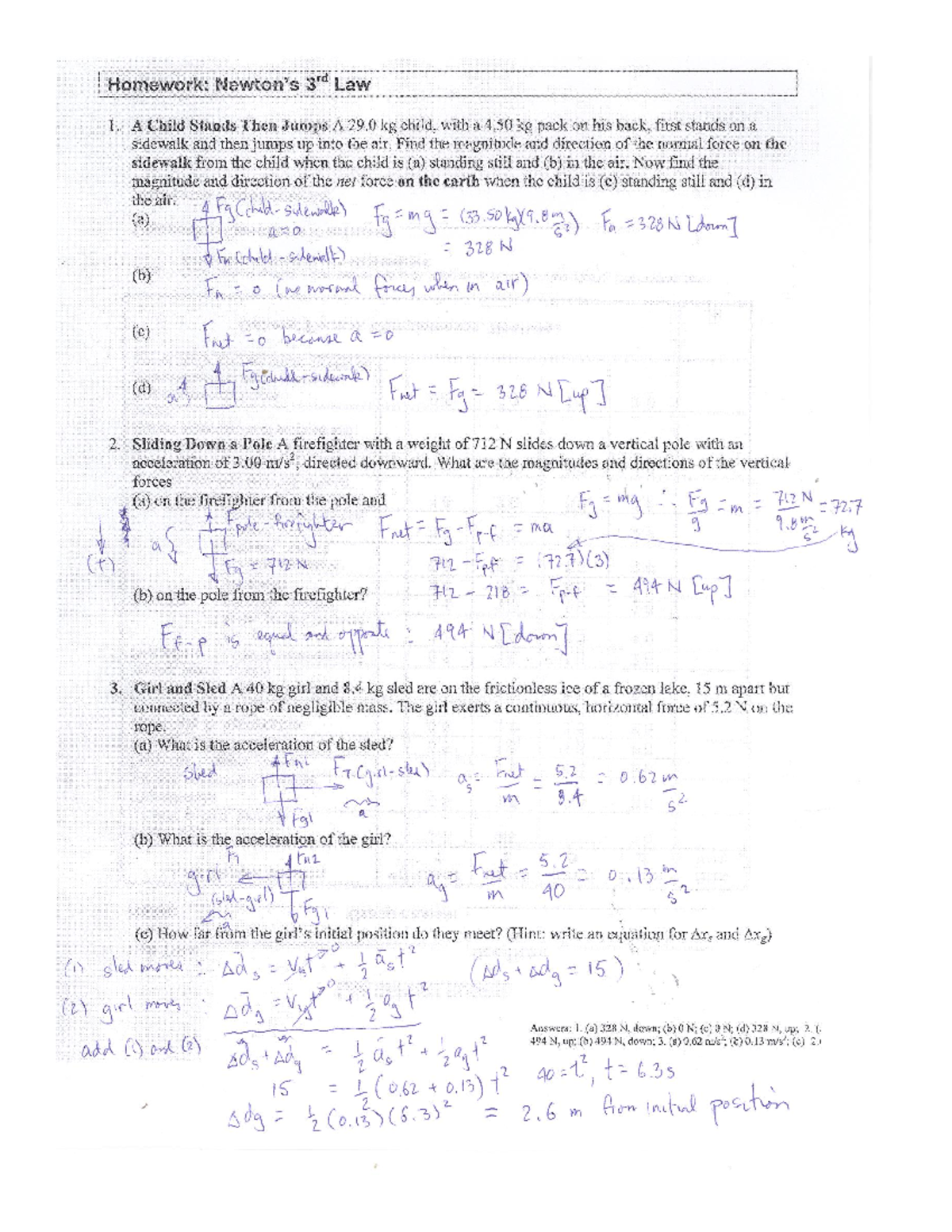 07 Newton's 3rd Law homework solutions - _ (Homework: 3 Law oA Child ...