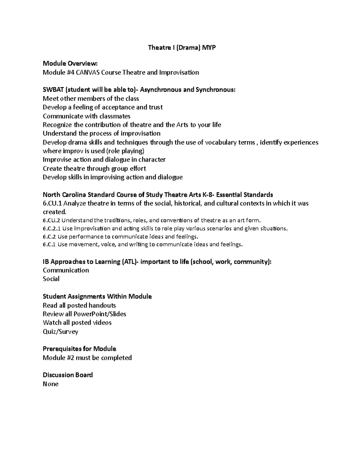 Module 4 Canvas Course Theatre and Improvisation Overview - Theatre I ...