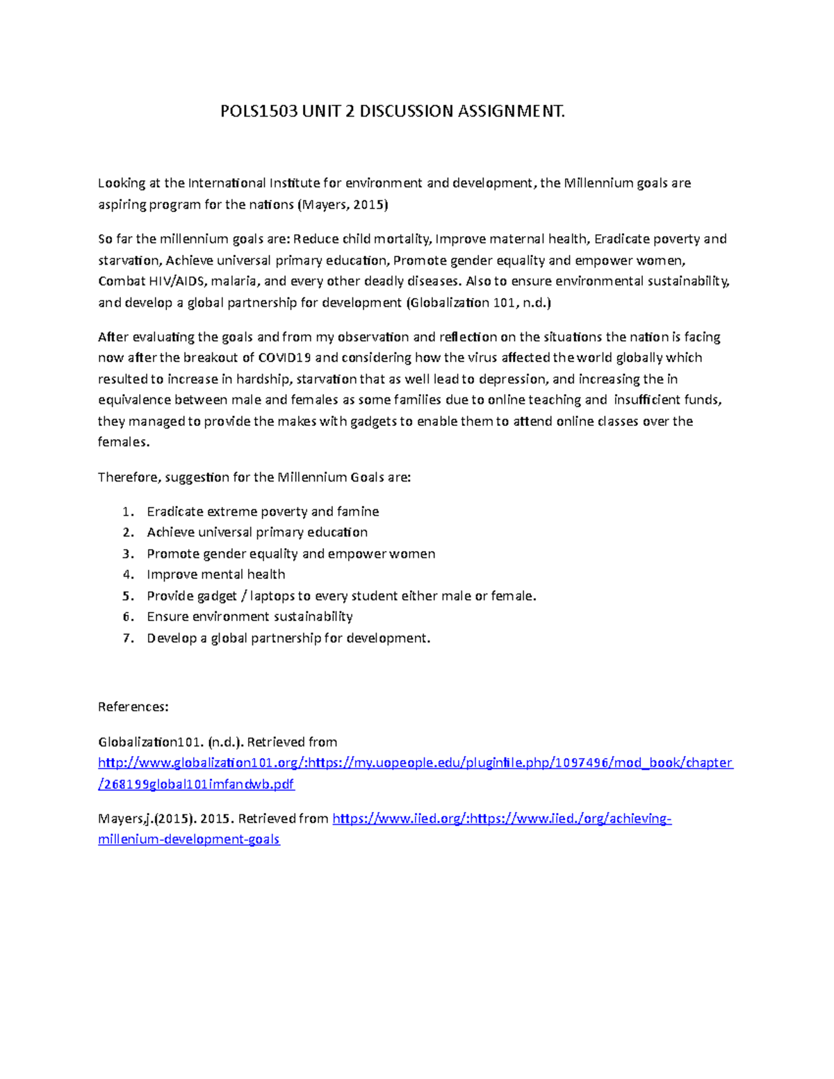 Globalization Discussion Assignment UNIT 2 - POLS1503 UNIT 2 DISCUSSION ...