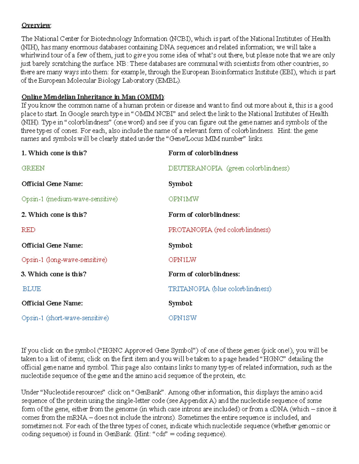 DNA decoding exercise - Overview: The National Center for Biotechnology ... DNA decoding exercise - Overview: The National Center for Biotechnology ...