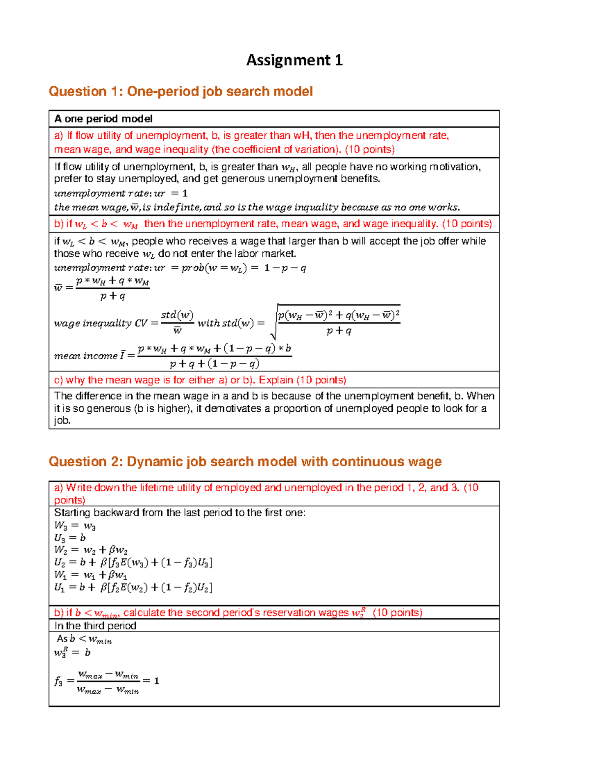 Assignment 1 answers 09e06b225e4d70a825c3be72670 afe96 - Assignment 1 Question 1: One-period job ...