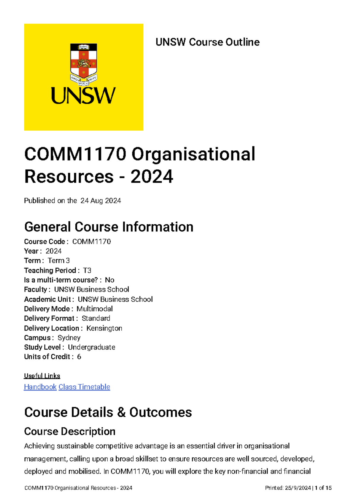 CO COMM1170 1 2024 Term3 T3 Multimodal Standard Kensington - UNSW Course Outline COMM1170 - Studocu