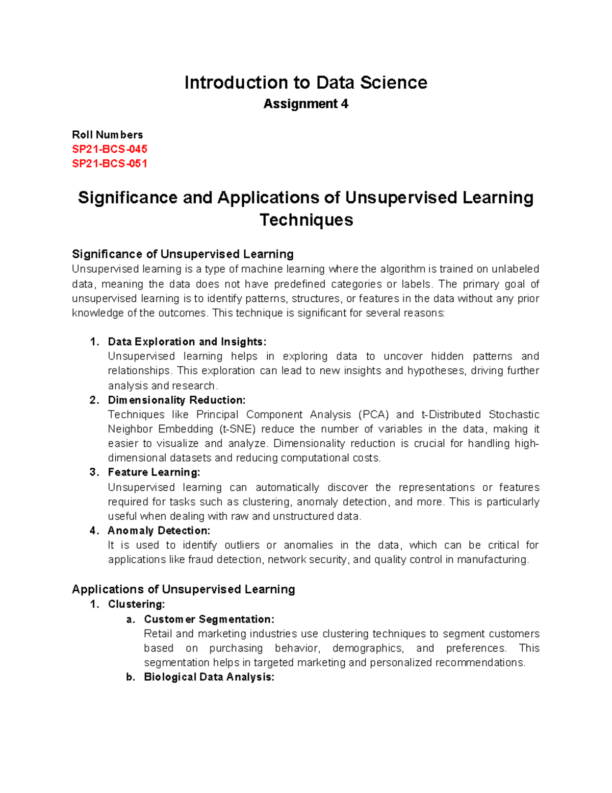 SP21-BCS-051, SP21-BCS-045 Assignment 04 Introduction to Data Science - Introduction to Data ...