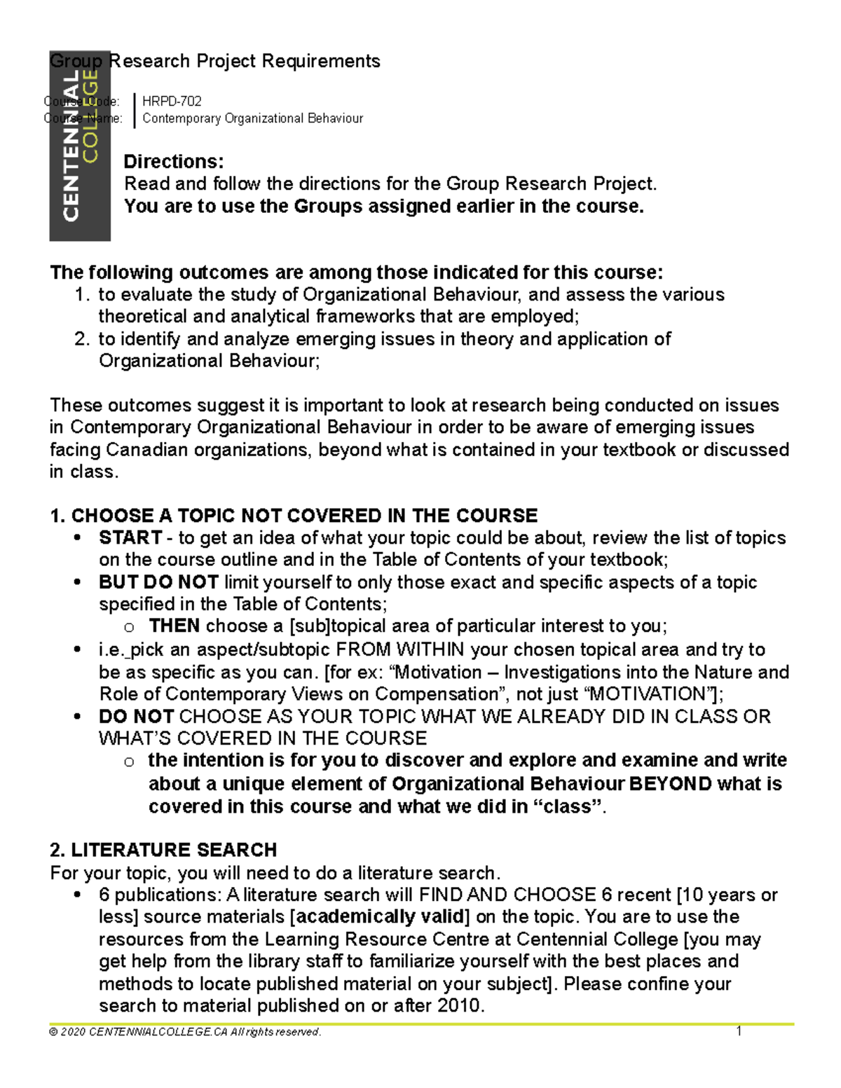 HRPD-702-Group Research Paper Requirements - Group Research Project Requirements Course Code ...