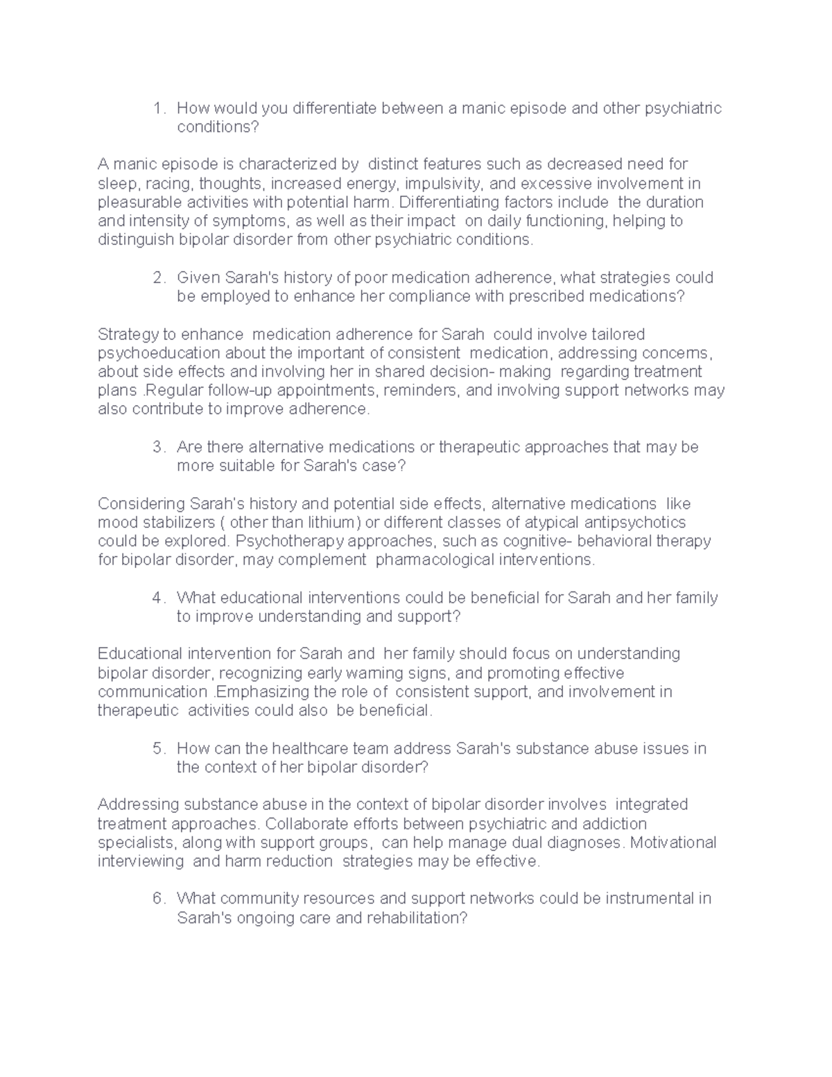 CASE Study Bipolar Disorder - How would you differentiate between a ...