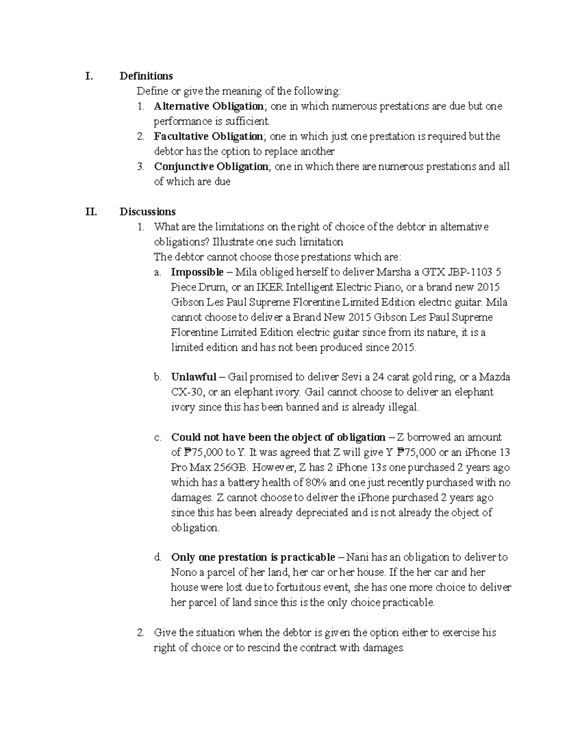 Oblicon Study Guide Answers - I. Definitions Define or give the meaning ...