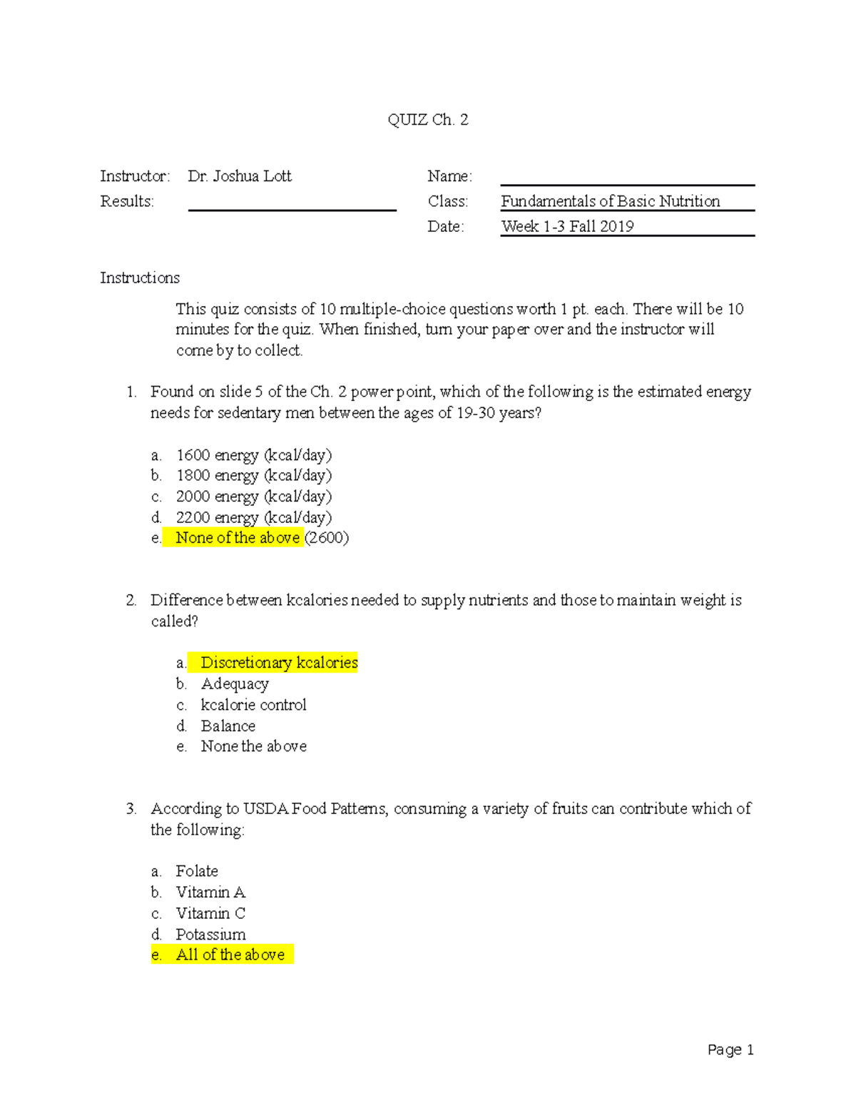 Nut Fall 2019 Quiz Ch 2 Quiz 2 Covered By Power Points With Questions And Confirmed Answers