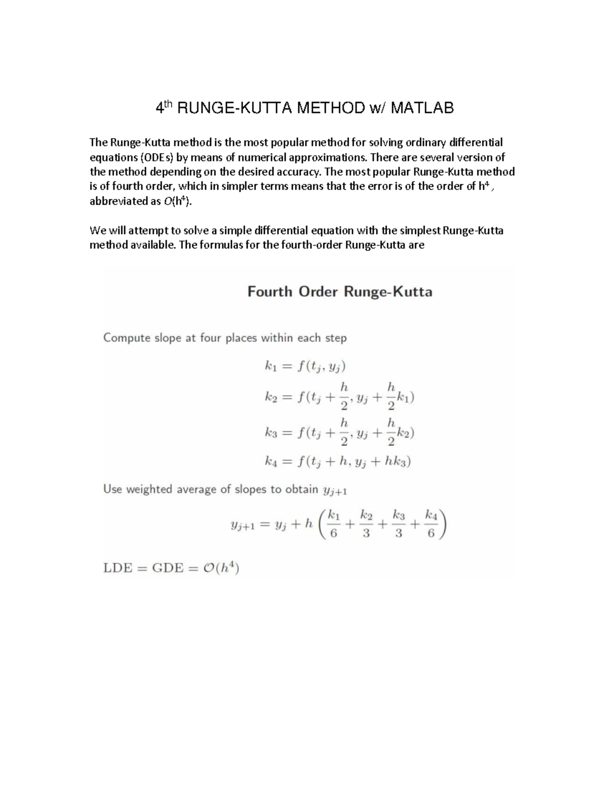 Runge-kutta-4-order with solution-converted - 4 ####### th RUNGE-KUTTA METHOD w/ MATLAB The ...