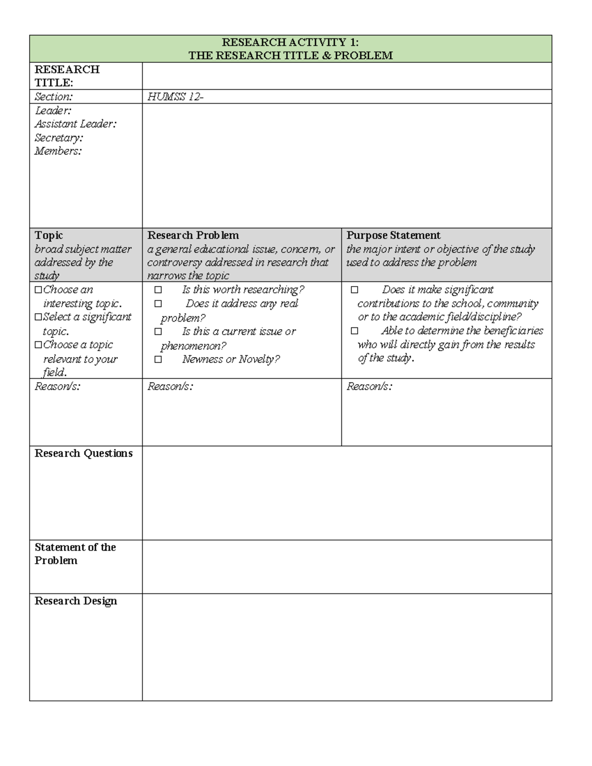 Research- Activity-1 - RESEARCH ACTIVITY 1: THE RESEARCH TITLE ...