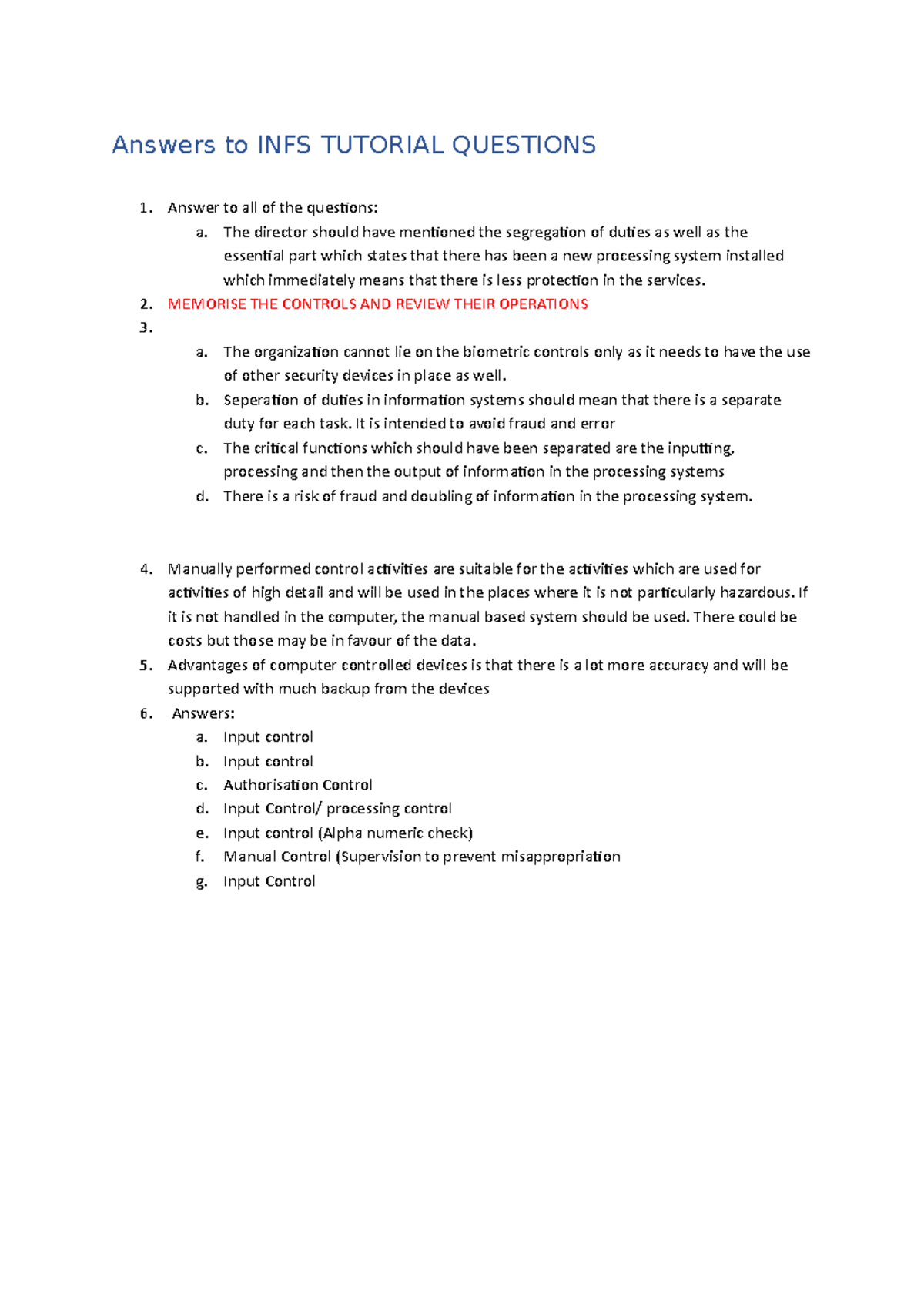 Infs2005 Tutorial Questions For Week 6 Answers To Infs Tutorial Questions Answer To All Of The