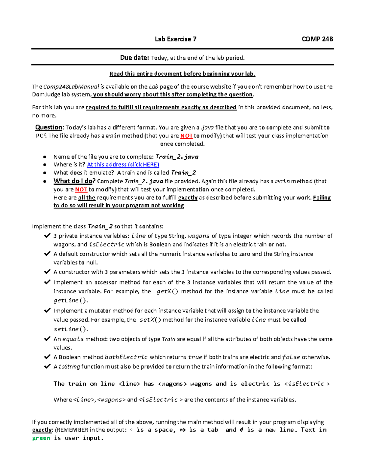 Lab 7 comp - 248 - Lab Exercise 7 COMP 248 Due date: Today, at the end of the lab period. Read ...