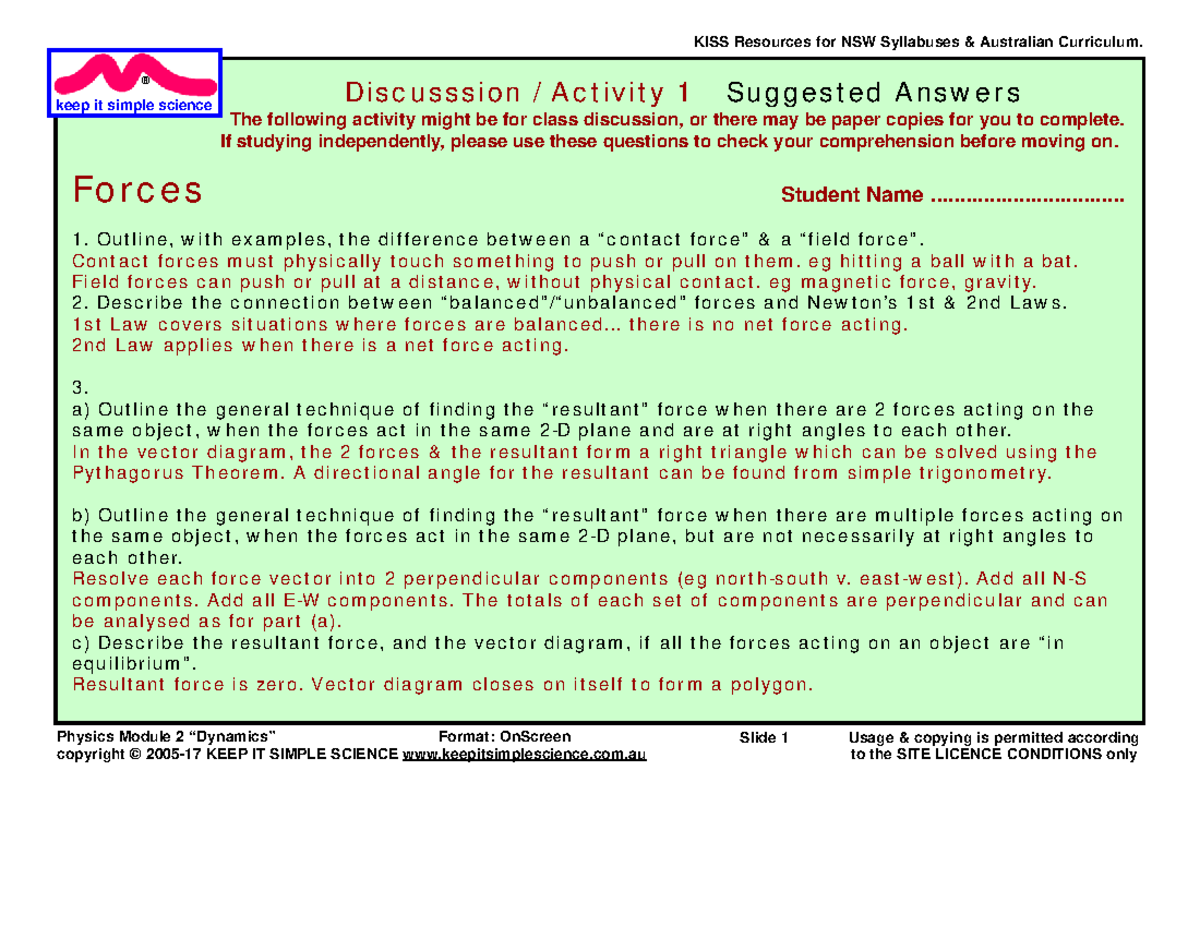 PHYS Module 2 On Screen Answers - Disc usssion / Ac t ivit y 1 Sugge st ...