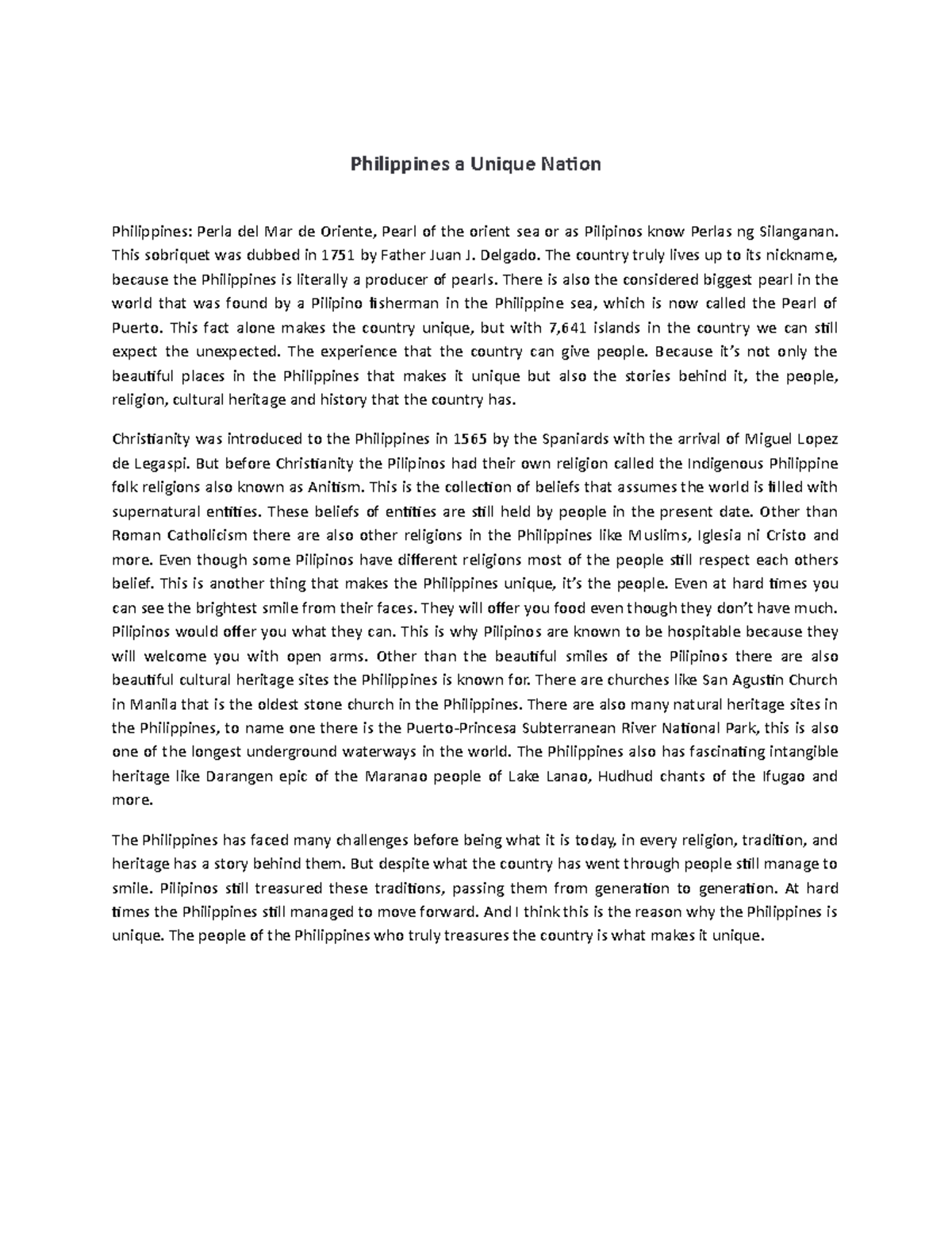 1A Lucina W2 essay - Philippines a Unique Nation Philippines: Perla del ...