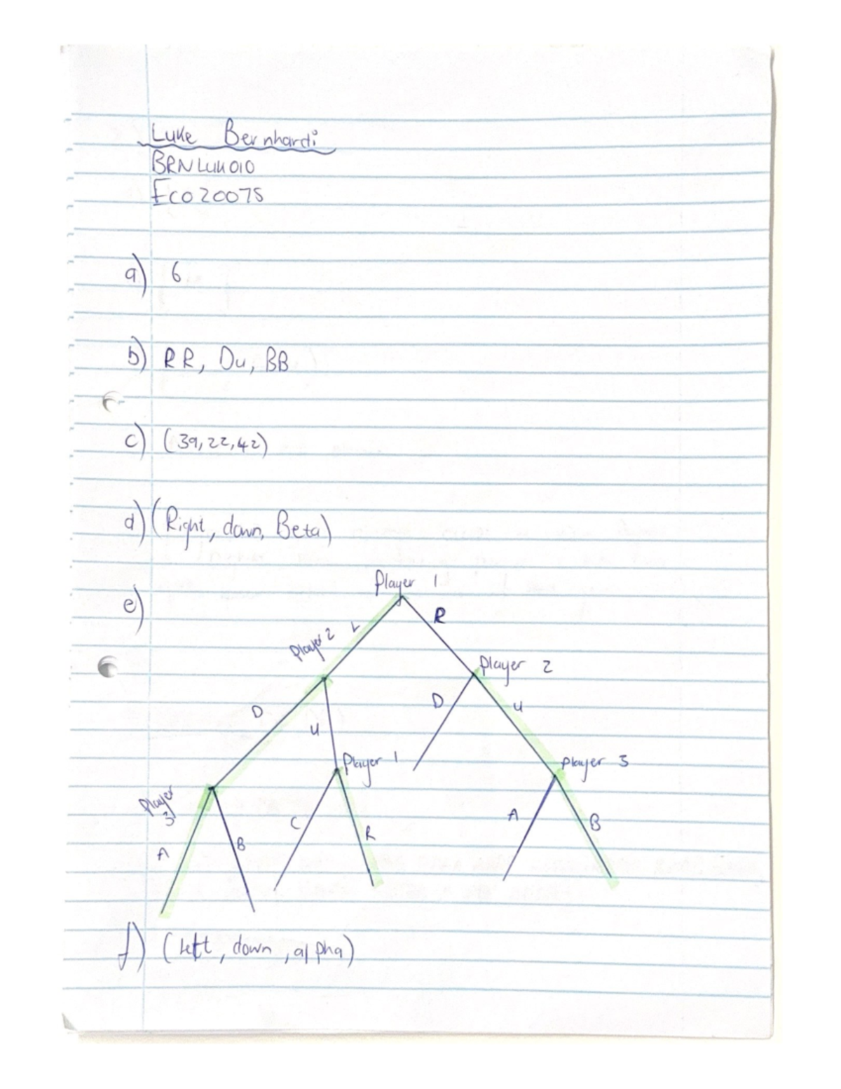 Eco2007 S tut 3 - Tutorial 3 - Luke Bernhardi BRNLUKOIO Eco20075 a) 6 5 ...