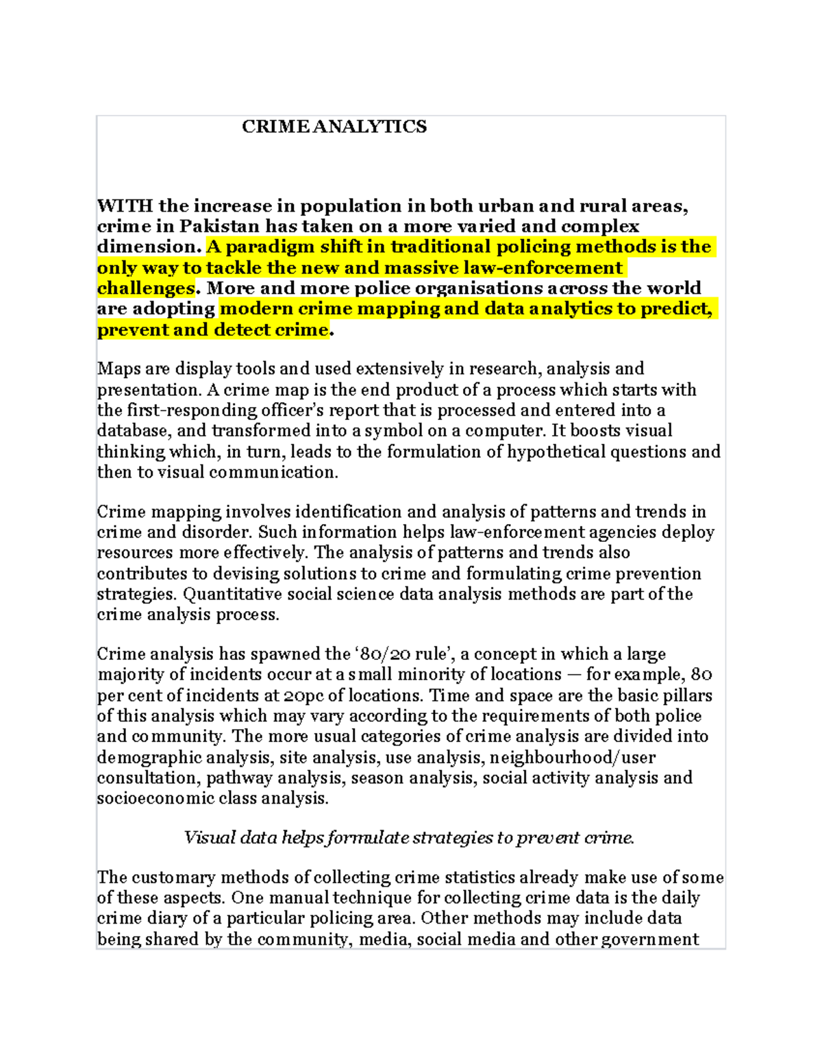 Crime Analytics and prevention of crimes - Criminology and Sociology of ...