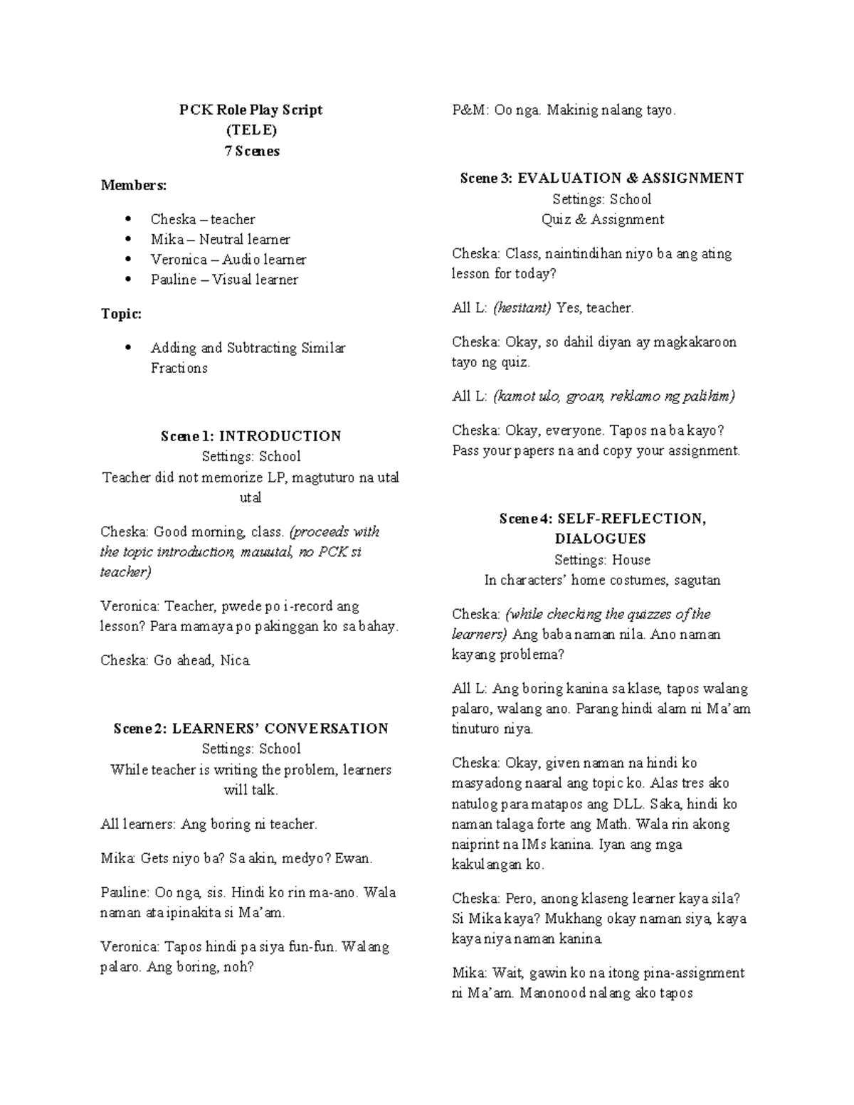 PCK Role Play Script - Role play PCK - PCK Role Play Script (TELE) 7 ...