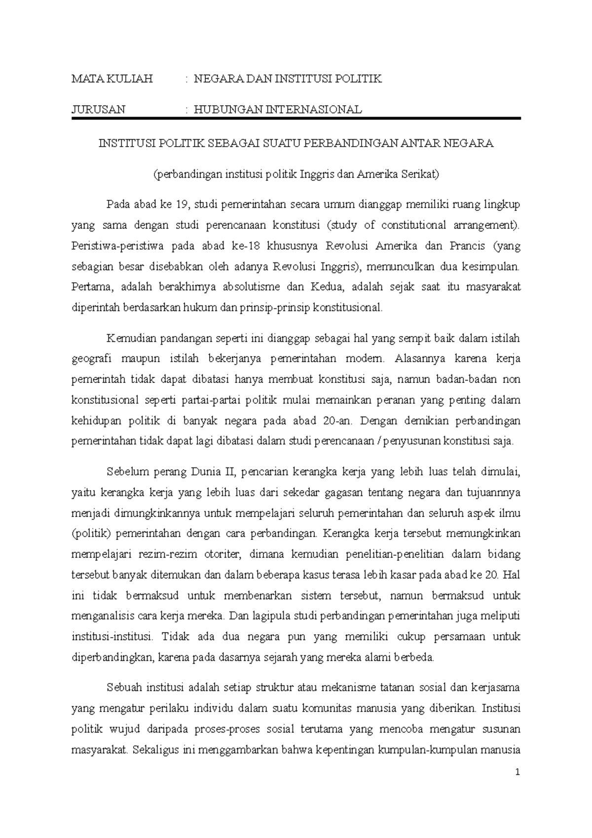 Institusi politik sebagai perbandingan antar negara - MATA KULIAH ...