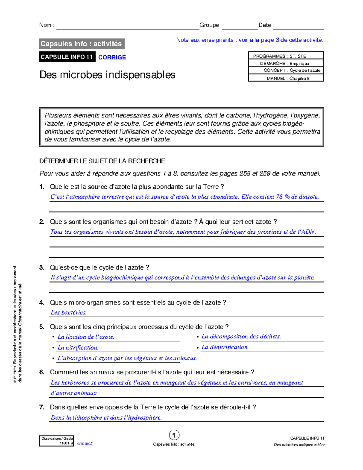 Capsule info 11 corr - Résume STE sciences - 1 Capsules Info ...