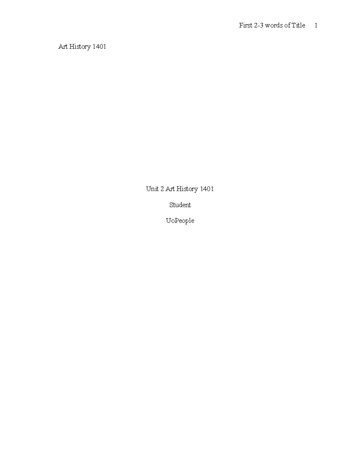 Art History 1401 Unit 2 Written Assignment Art History 1401 Unit 2