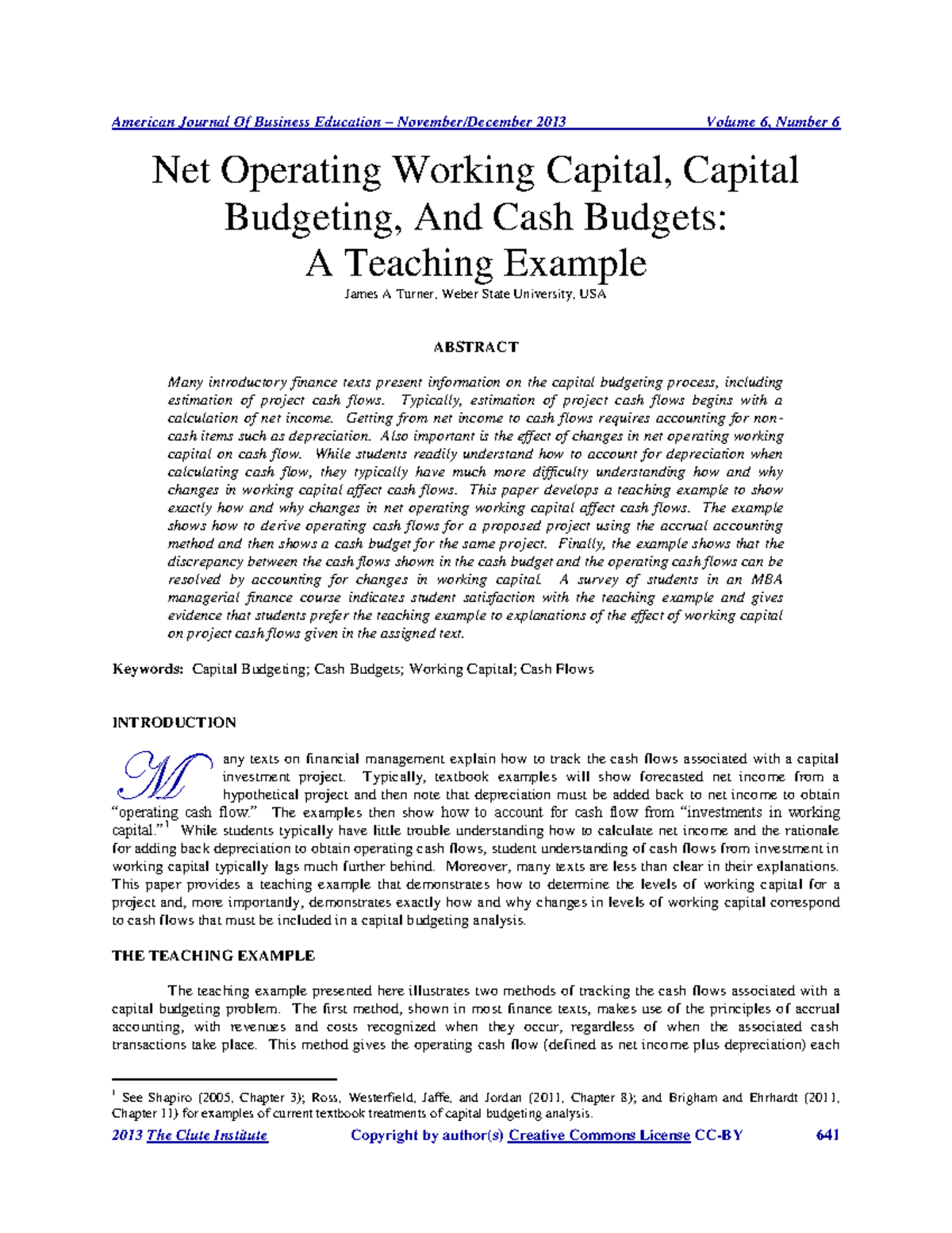 Net Operating Working Capital, Capital Budgeting, And Cash Budgets: A ...