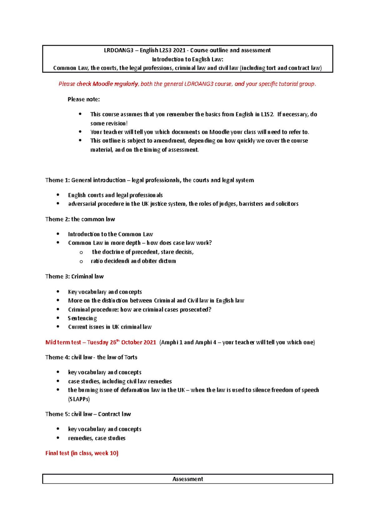 Course outline and assessment - LRDOANG3 – English L2S3 2021 - Course ...