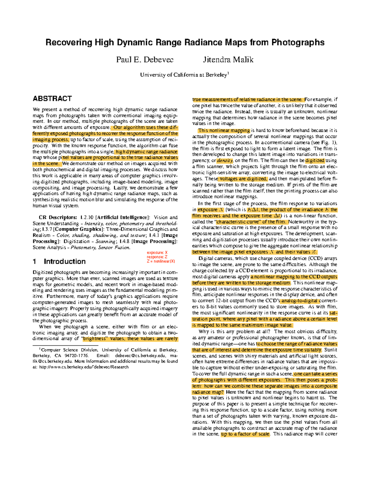 1997 recovering high dynamic range radiance maps from photographs ...