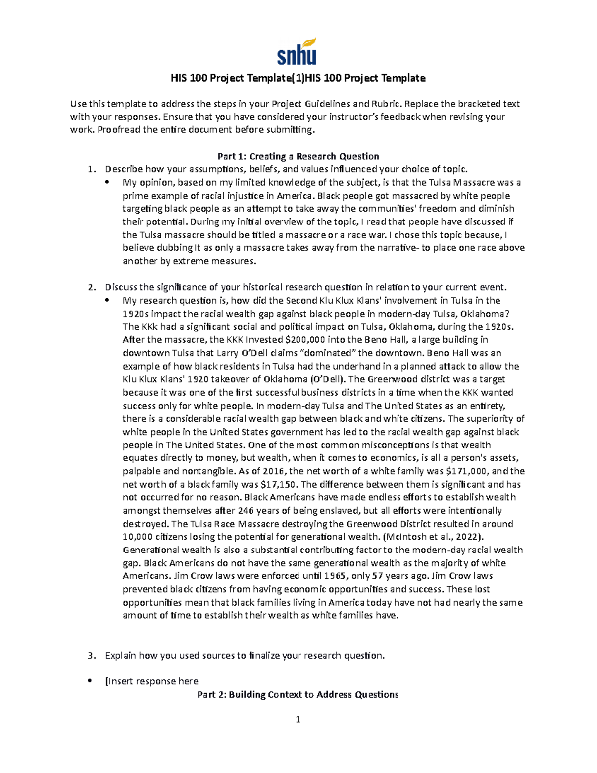 HIS 100 Project Template - Research Question and Context - Studocu